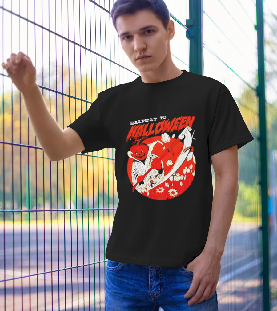 Halfway To Halloween Pumpkin Reaper Spooky T-Shirt