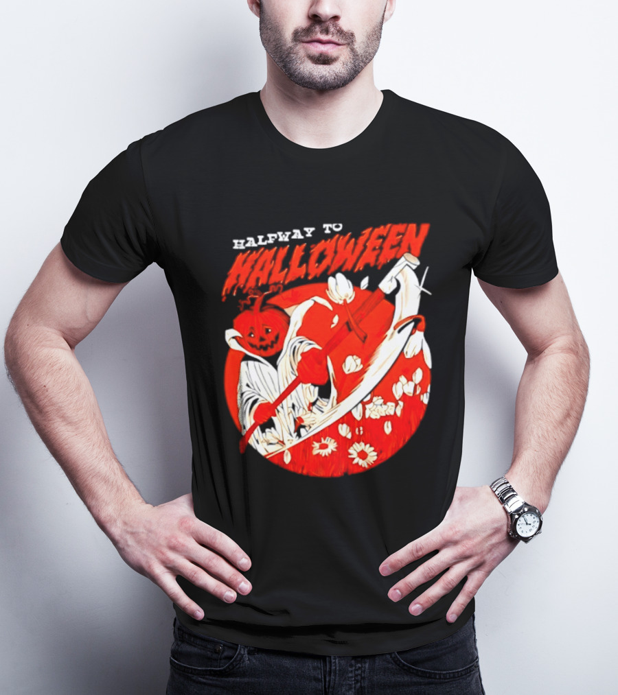 Halfway To Halloween Pumpkin Reaper Spooky T-Shirt