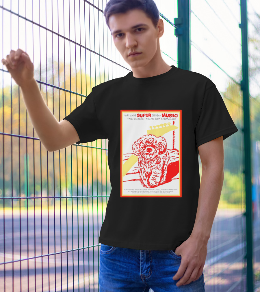 Hari Yang Super Dengan Music Yang Menggetarkan Jiwa Anomaliku Gitar Anjing Menggemaskan T-Shirt