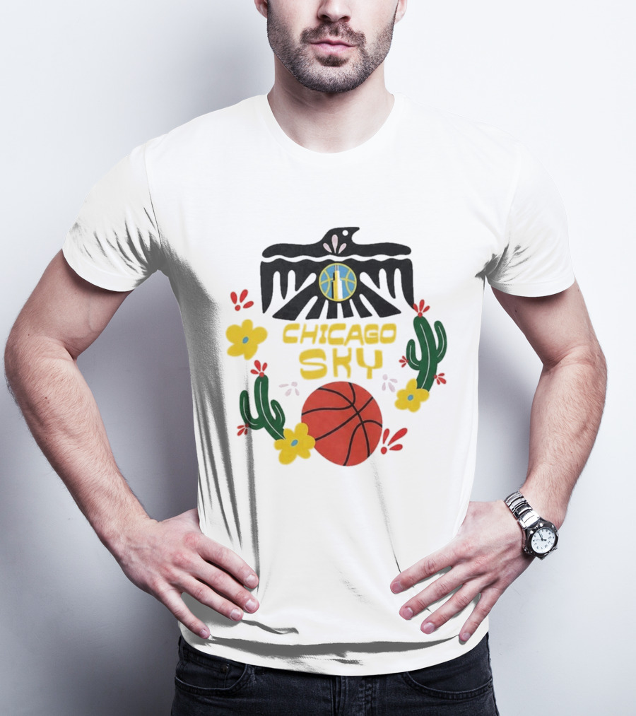 Chicago Sky Latina Empowerment Night Basketball With Floral Cactus Motif T-Shirt