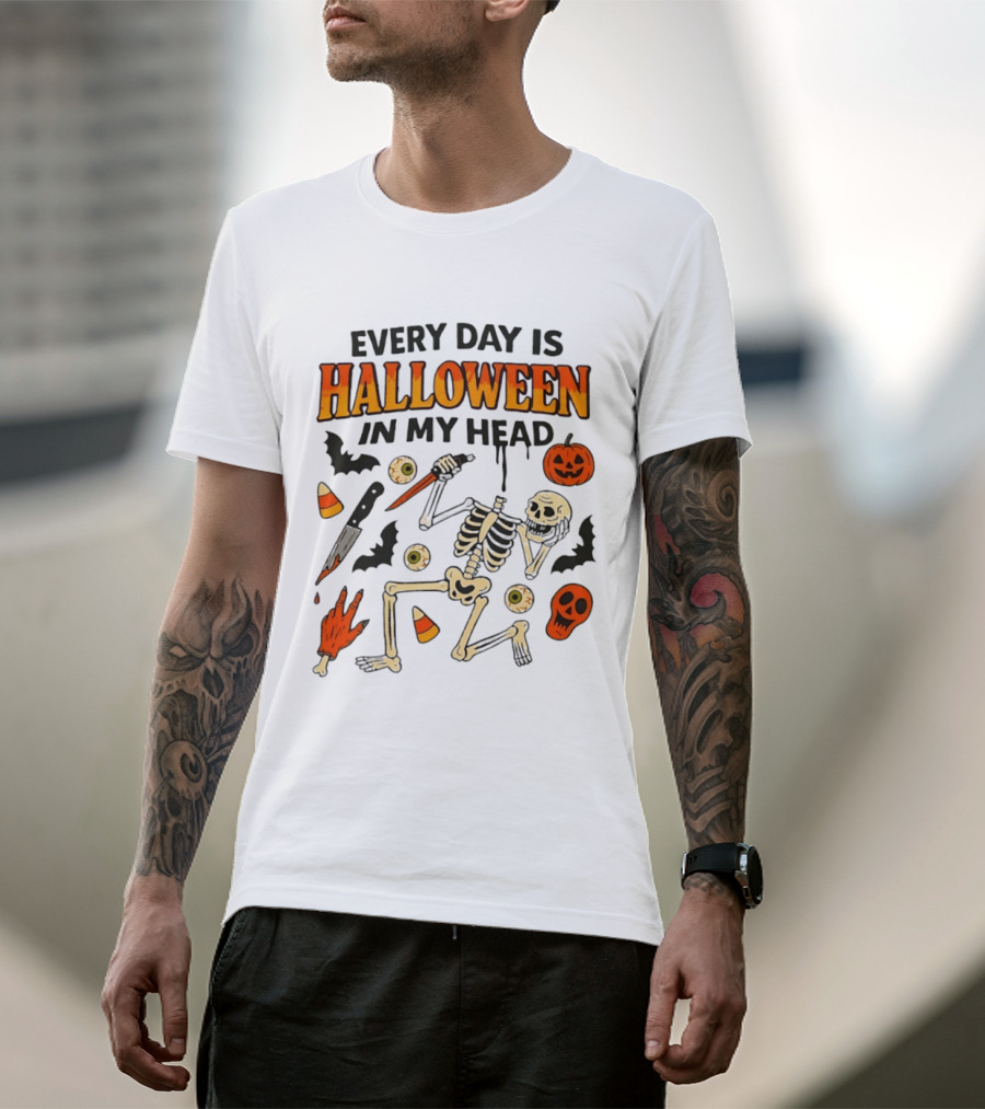 Every Day Is Halloween In My Head Teen Hearts Skeleton Pumpkin Bats Candy Corn T-Shirt