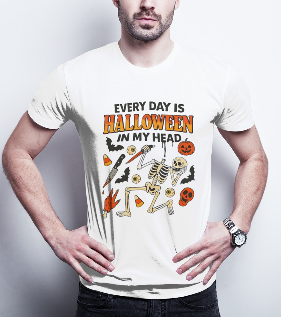 Every Day Is Halloween In My Head Teen Hearts Skeleton Pumpkin Bats Candy Corn T-Shirt