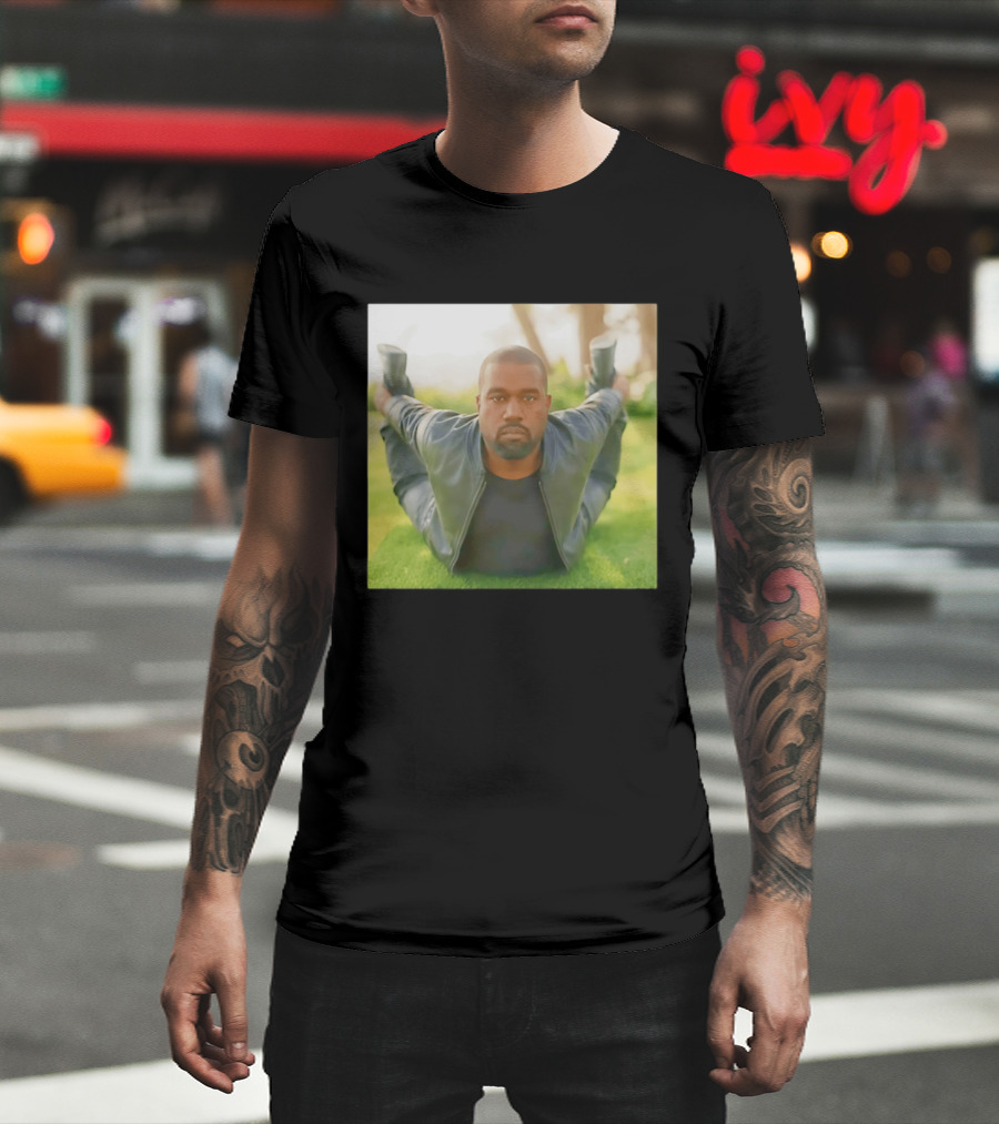 Kanye West Ye Meme Photo Iconic Pose Lying On Grass T-Shirt