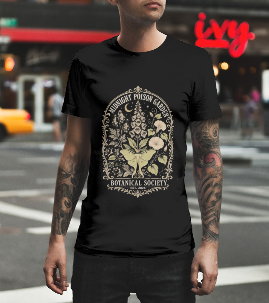 Midnight Poison Garden Botanical Society Est 2026 Moth Moonflower T-Shirt