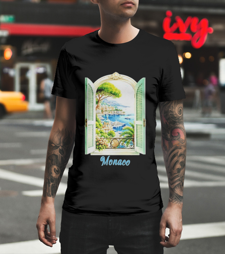 Monaco Window View French Riviera Monte Carlo Scenic Coastal Paradise T-Shirt