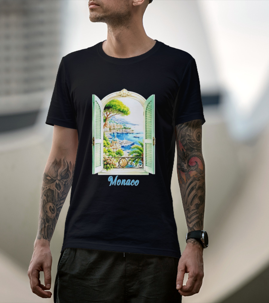 Monaco Window View French Riviera Monte Carlo Scenic Coastal Paradise T-Shirt