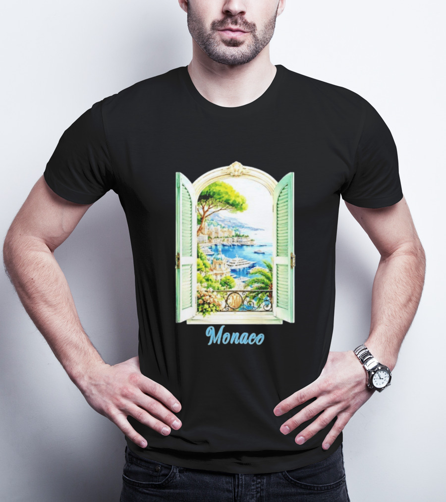 Monaco Window View French Riviera Monte Carlo Scenic Coastal Paradise T-Shirt