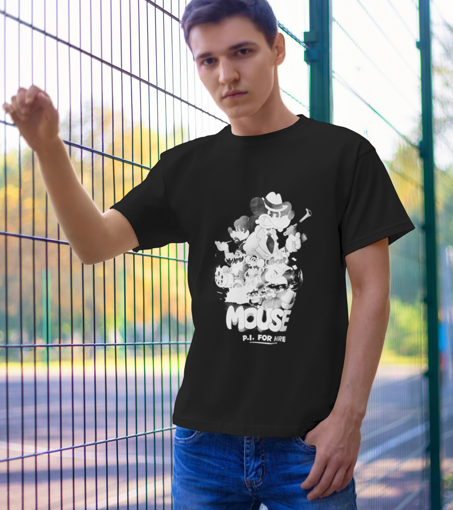 Mouse PI For Hire Vintage Detective Noir Cartoon Mystery T-Shirt