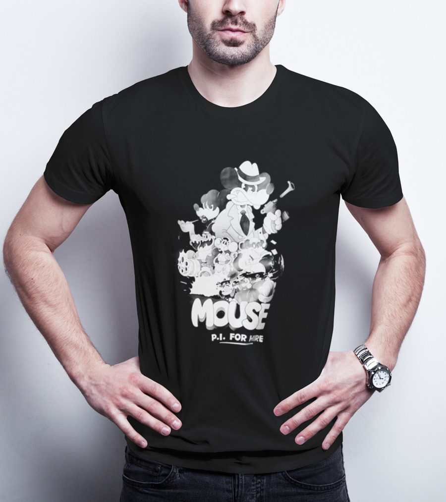 Mouse PI For Hire Vintage Detective Noir Cartoon Mystery T-Shirt