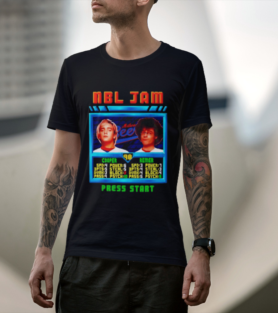 NBL Jam Cooper Remer Milwaukee Beers PASS START Players Stats T-Shirt