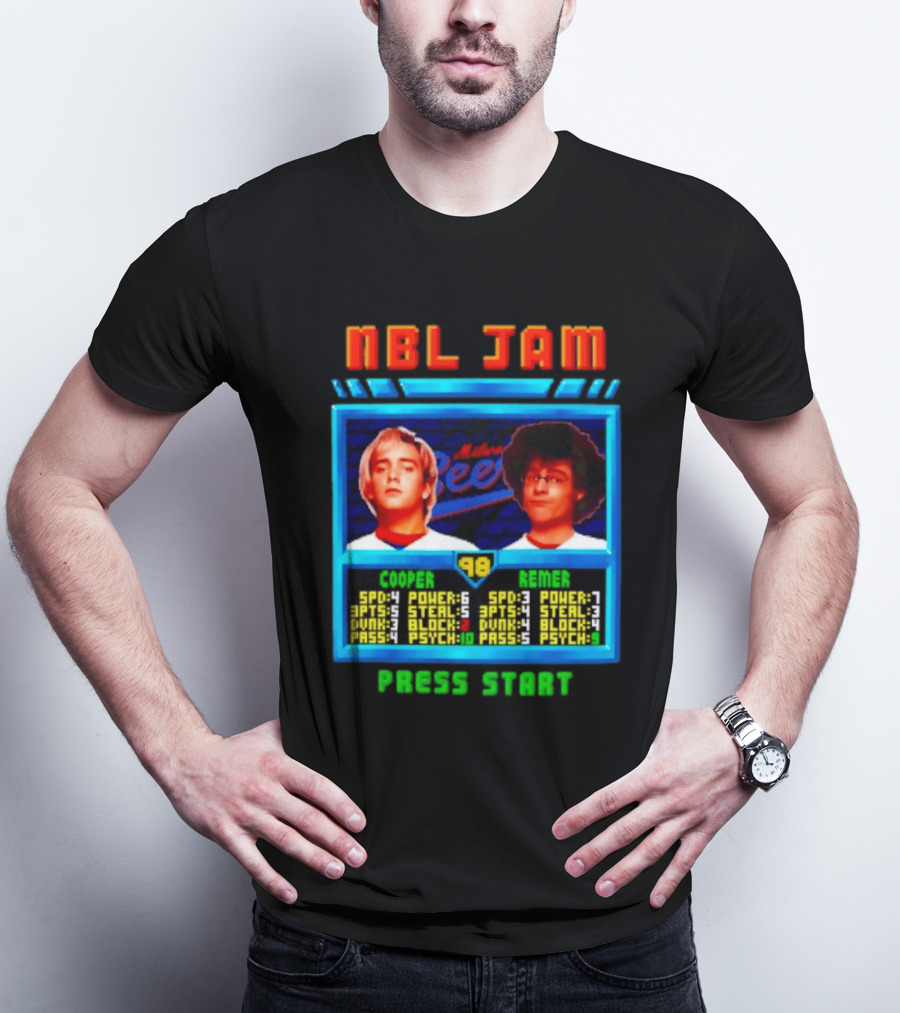 NBL Jam Cooper Remer Milwaukee Beers PASS START Players Stats T-Shirt