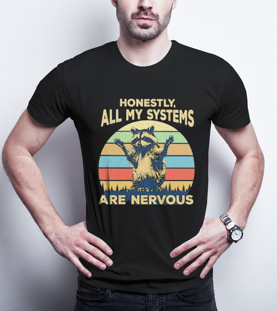 Honestly All My Systems Are Nervous Funny Raccoon T-Shirt
