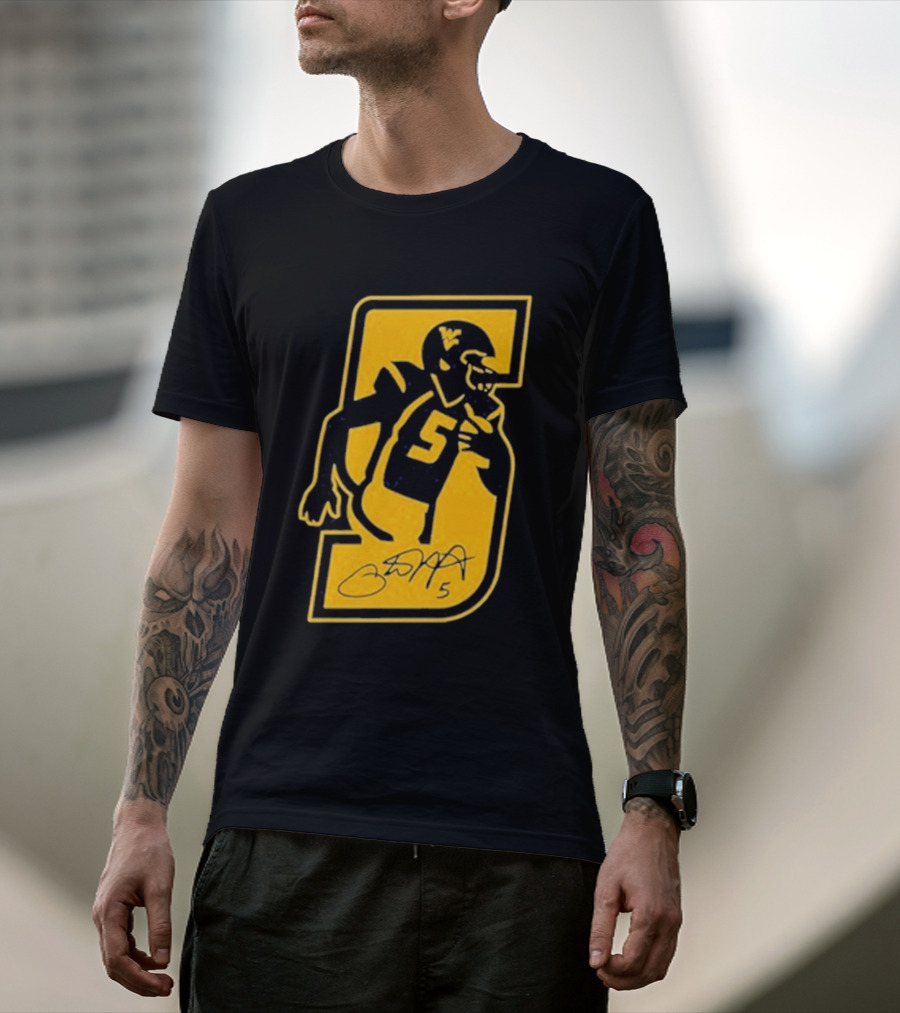 West Virginia Mountaineers Number 5 Retirement Football Icon With Signature T-Shirt
