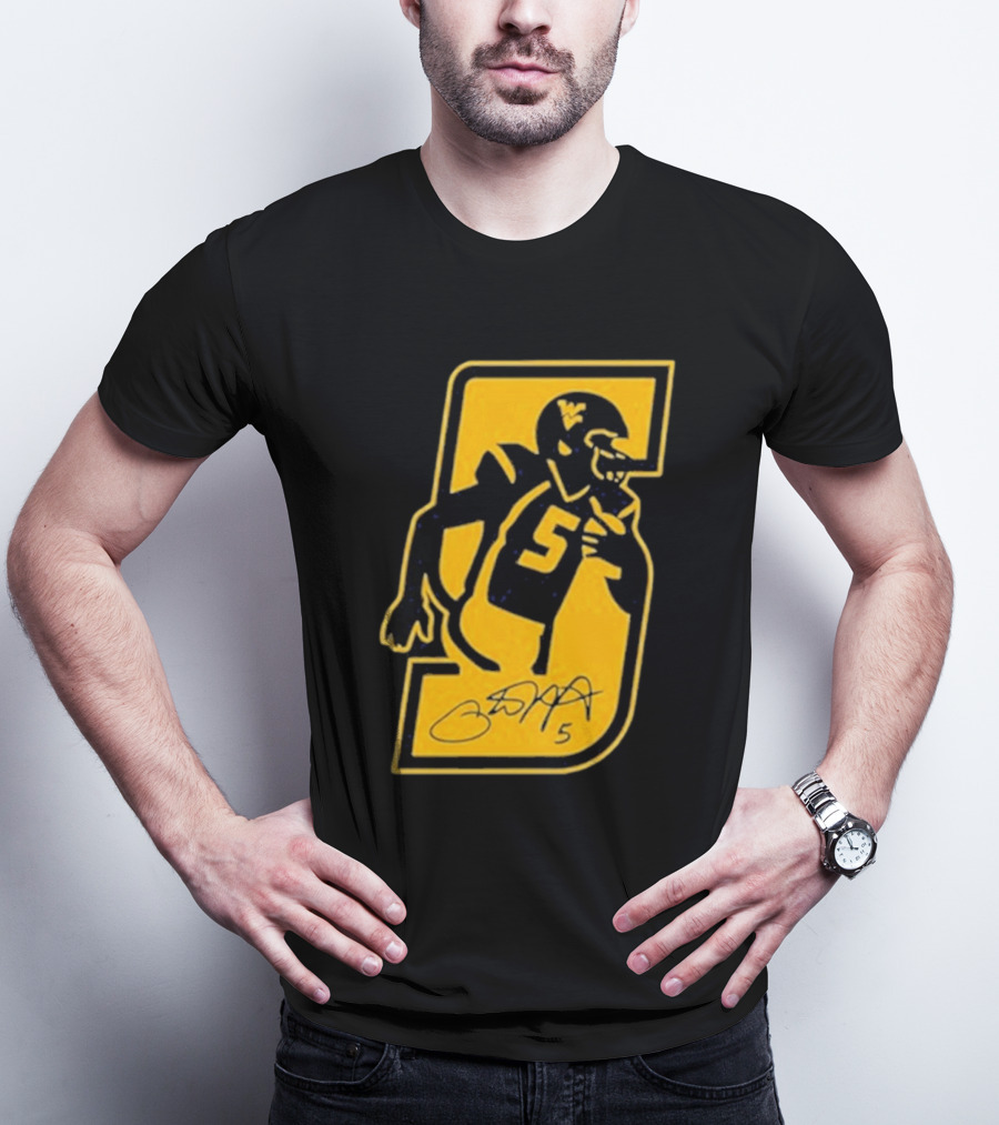 West Virginia Mountaineers Number 5 Retirement Football Icon With Signature T-Shirt