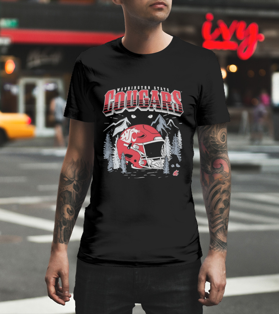 Washington State Cougars WSU NCAA Football Helmet Mountain Scene T-Shirt