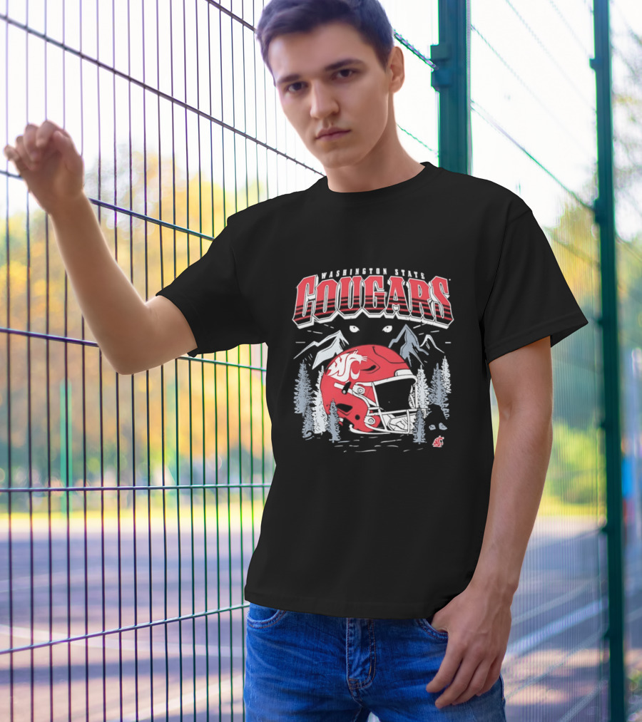 Washington State Cougars WSU NCAA Football Helmet Mountain Scene T-Shirt