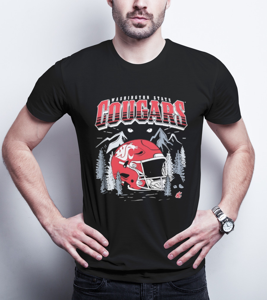 Washington State Cougars WSU NCAA Football Helmet Mountain Scene T-Shirt