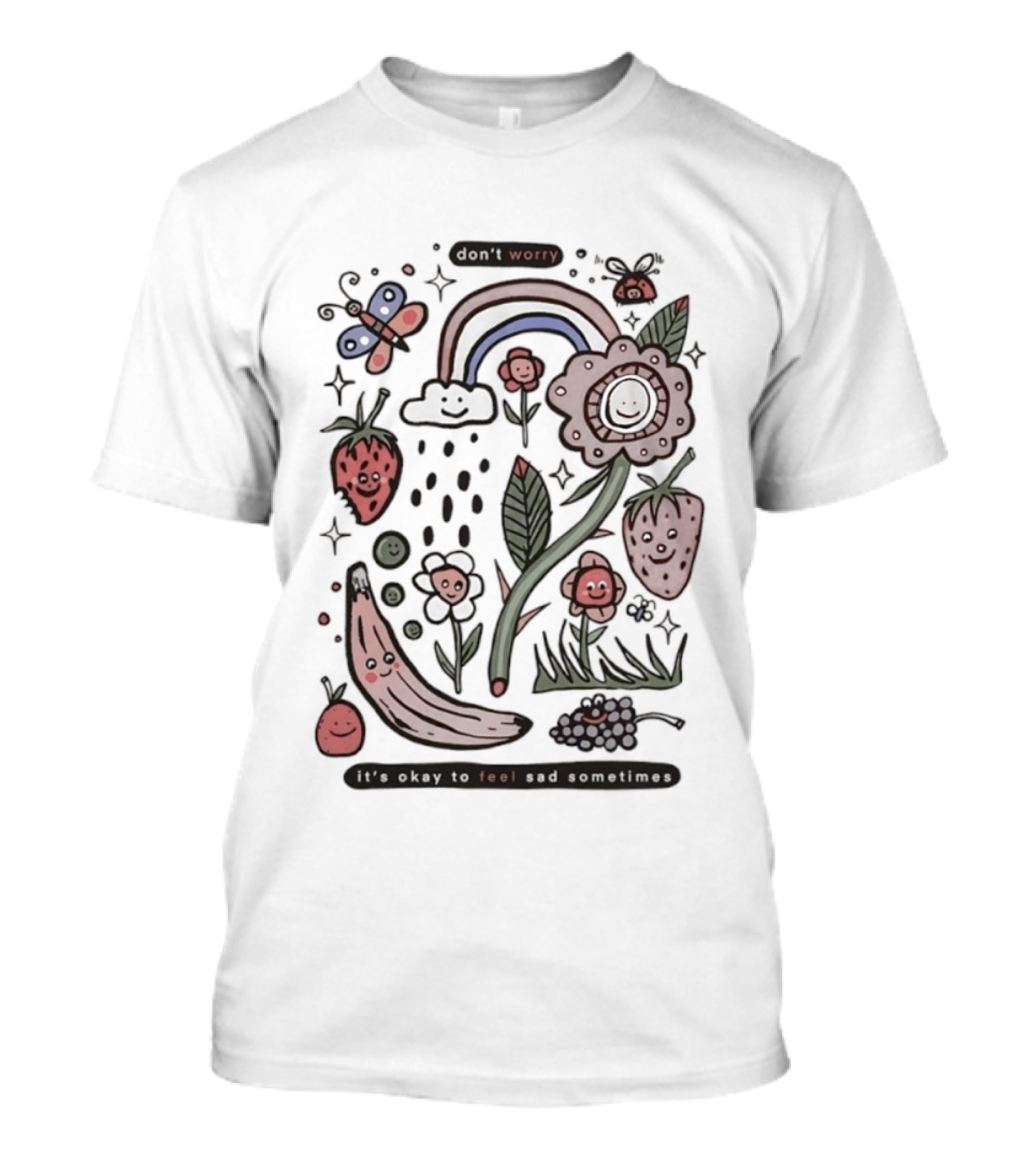 Happy Rainbow Flower And Fruit Friends With Smiling Faces T-Shirt