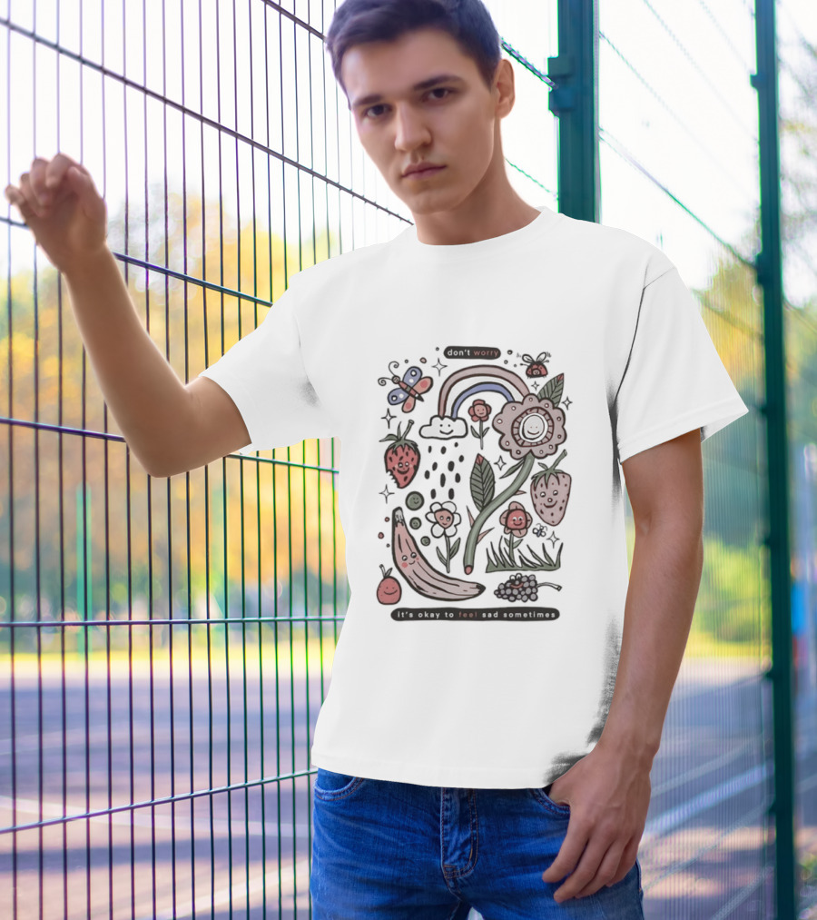 Happy Rainbow Flower And Fruit Friends With Smiling Faces T-Shirt