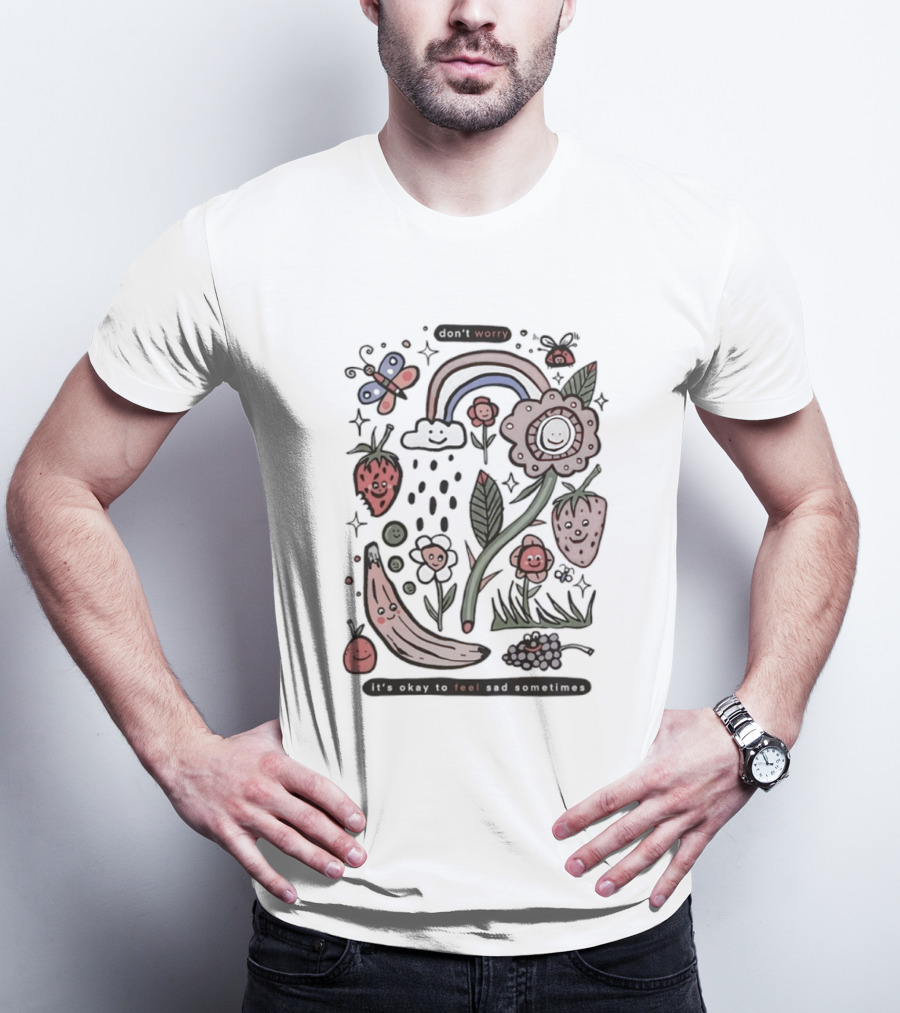 Happy Rainbow Flower And Fruit Friends With Smiling Faces T-Shirt