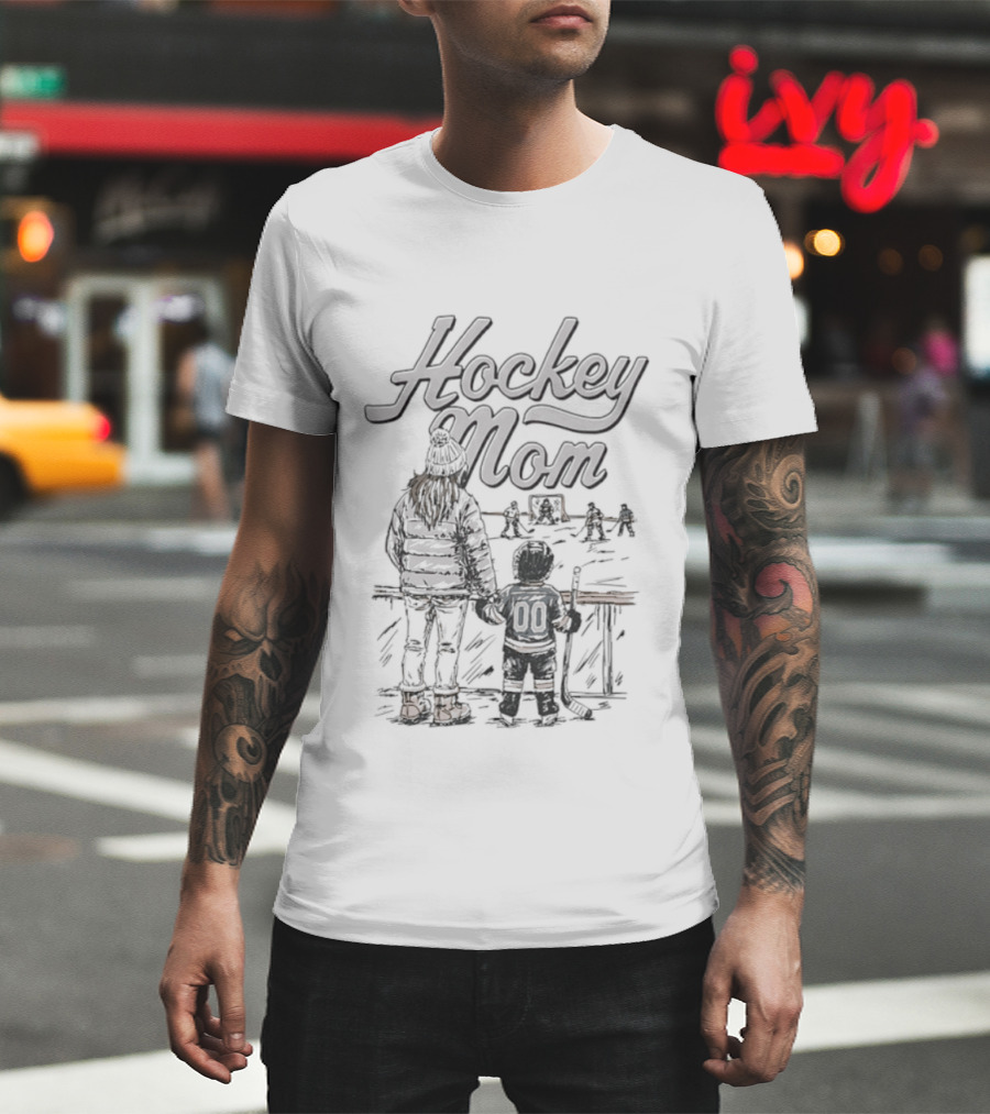 Hockey Mom And Kid At Rink With Stick And Skates T-Shirt