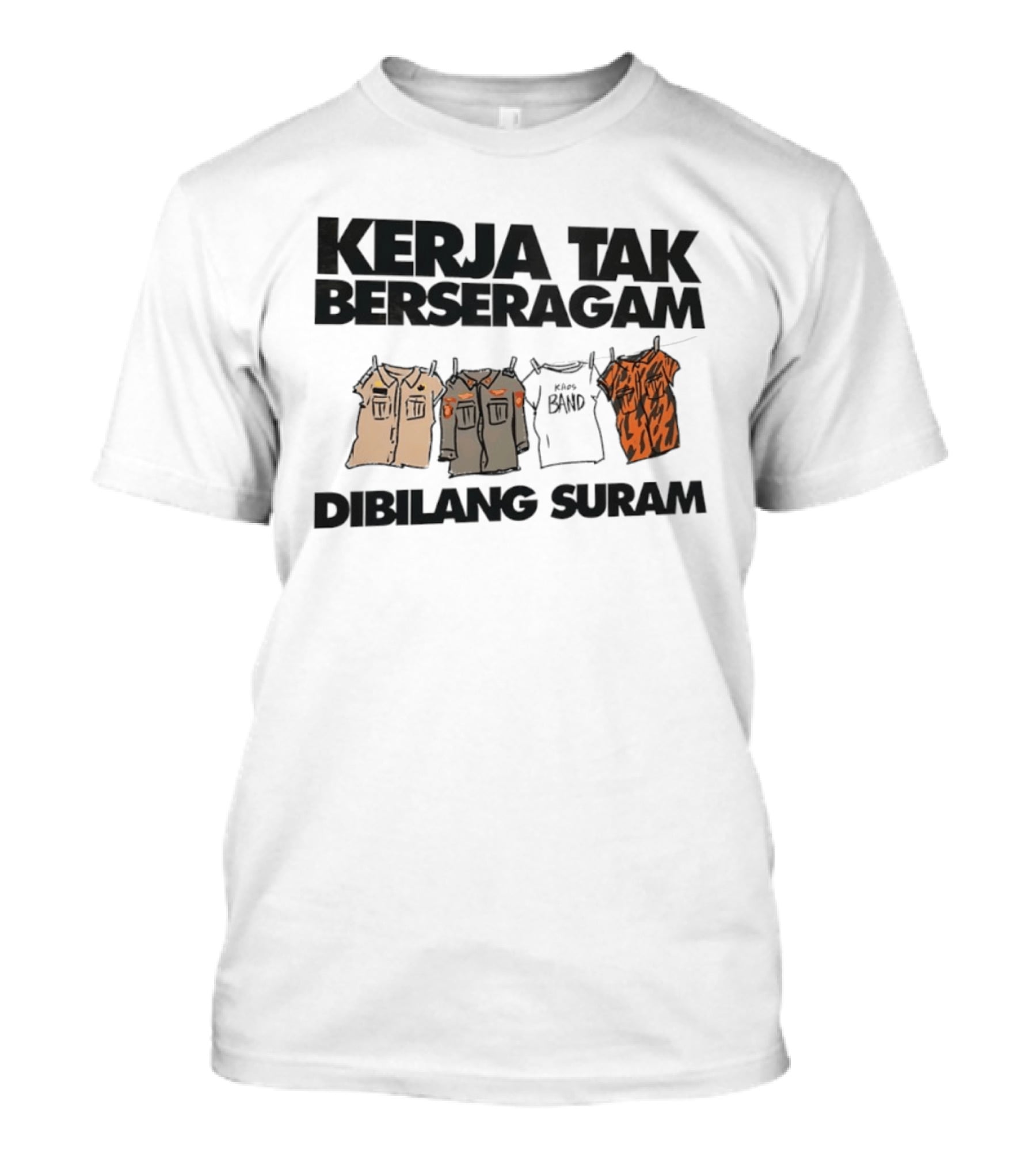 Kerja Tak Berseragam Dibilang Suram Kaos Band Dan Pakaian Kerja Di Jemuran T-Shirt
