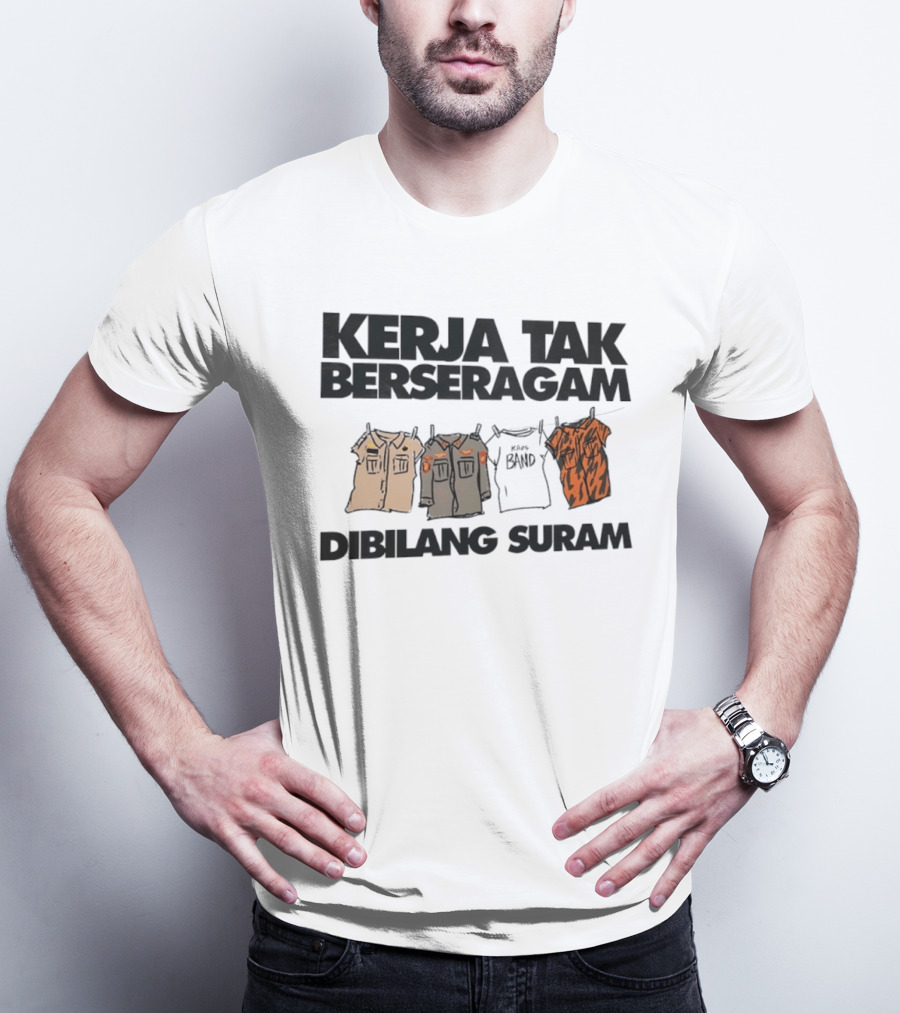 Kerja Tak Berseragam Dibilang Suram Kaos Band Dan Pakaian Kerja Di Jemuran T-Shirt