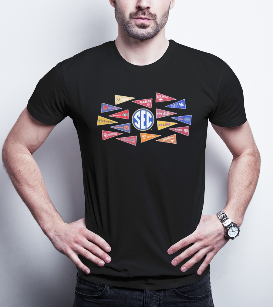 SEC Colleges Football Pennants Alabama Georgia LSU Florida Tennessee Oklahoma T-Shirt
