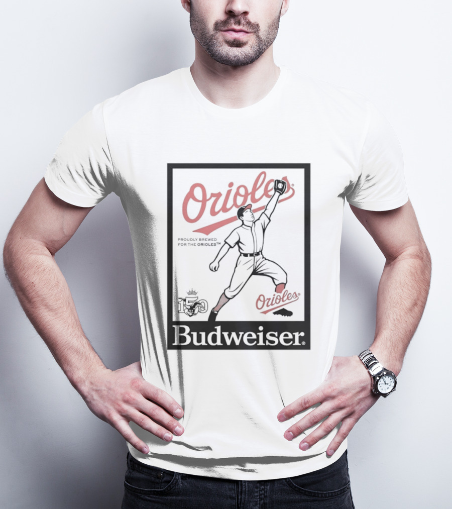 Budweiser 150 Years Orioles Baseball Vintage Player With Ball T-Shirt