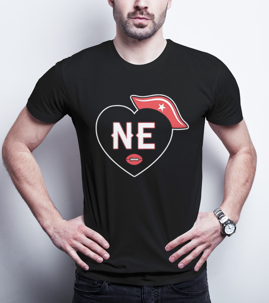 New England NE Heart Football Star Hat T-Shirt