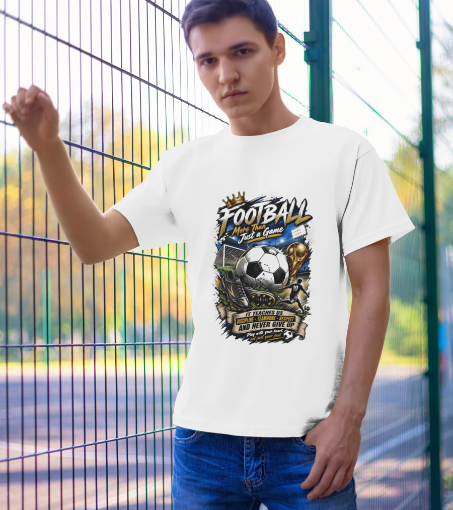Football More Than Just A Game Discipline Teamwork Respect Never Give Up Play With Your Heart T-Shirt