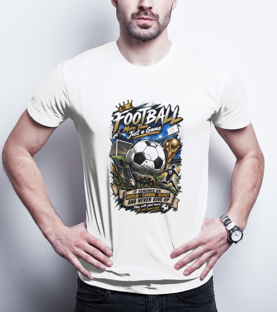Football More Than Just A Game Discipline Teamwork Respect Never Give Up Play With Your Heart T-Shirt