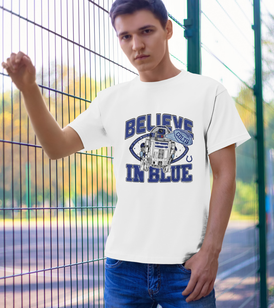 Believe In Blue Indianapolis Colts Star Wars R2D2 Collaboration T-Shirt