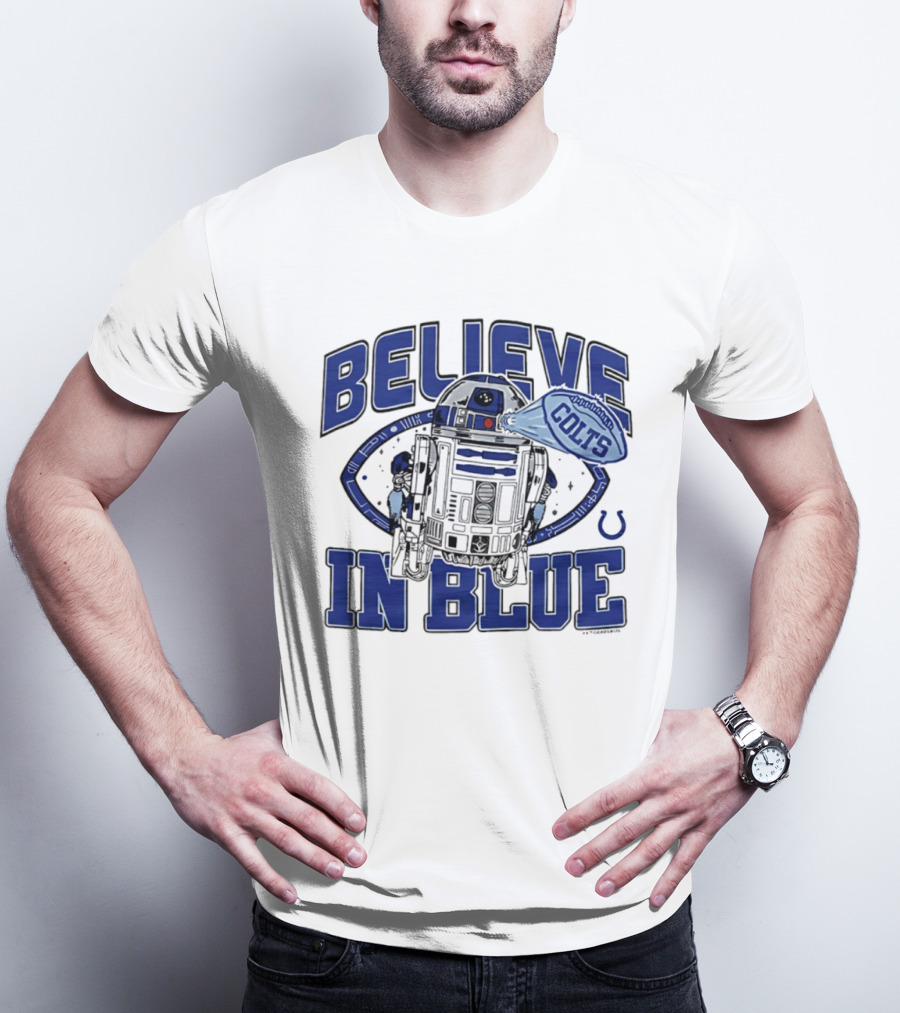 Believe In Blue Indianapolis Colts Star Wars R2D2 Collaboration T-Shirt