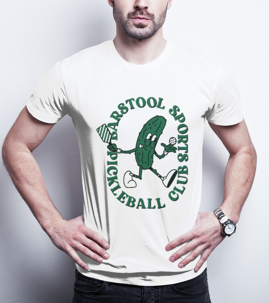 Barstool Sports Pickleball Club Animated Pickle Character With Paddle And Ball T-Shirt
