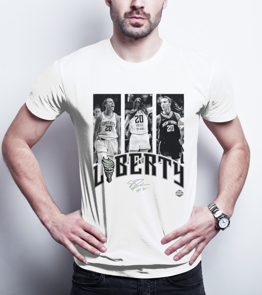 Sabrina Ionescu Liberty WNBA Player Collage Signature T-Shirt