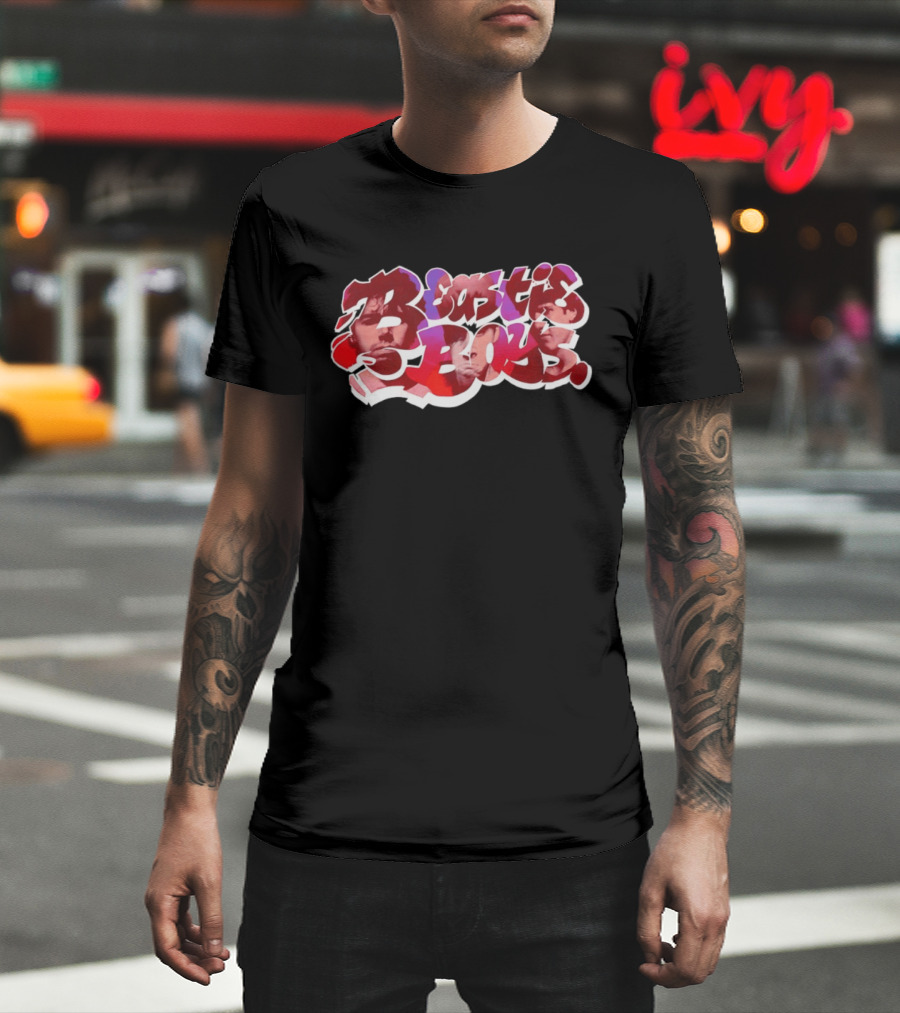 Beastie Boys Get Busy Or Get Lost Red And White Text With Faces T-Shirt