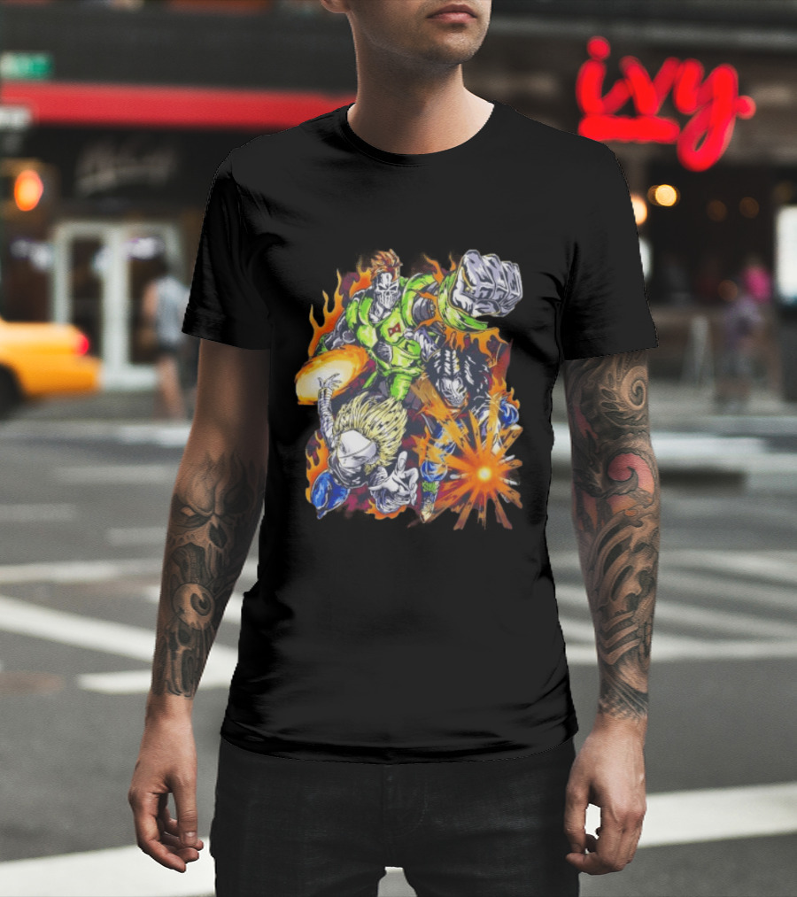 Dragon Ball Z Vintage Style Android 16 17 18 Fiery Action Scene Bootleg T-Shirt