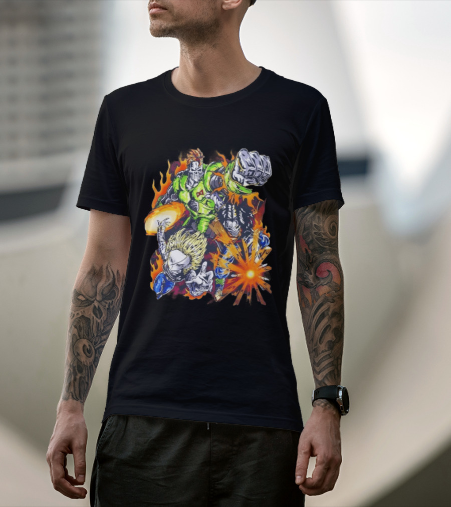 Dragon Ball Z Vintage Style Android 16 17 18 Fiery Action Scene Bootleg T-Shirt