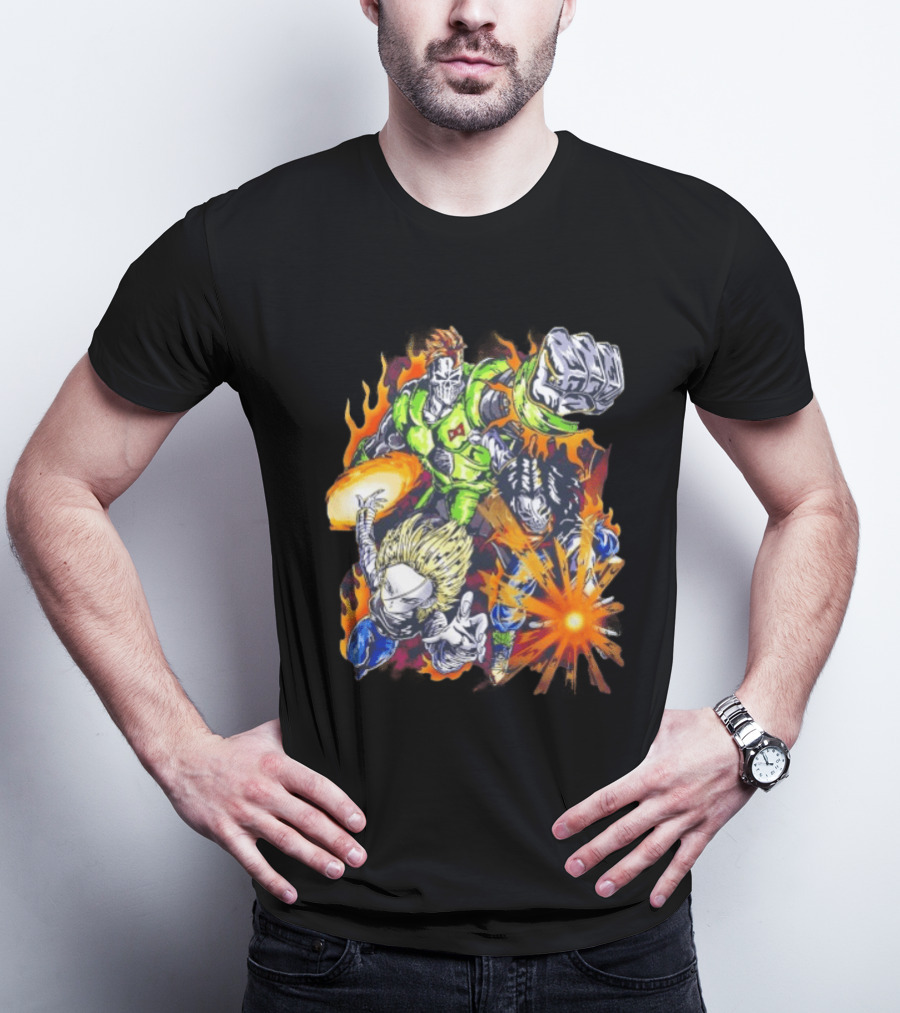 Dragon Ball Z Vintage Style Android 16 17 18 Fiery Action Scene Bootleg T-Shirt