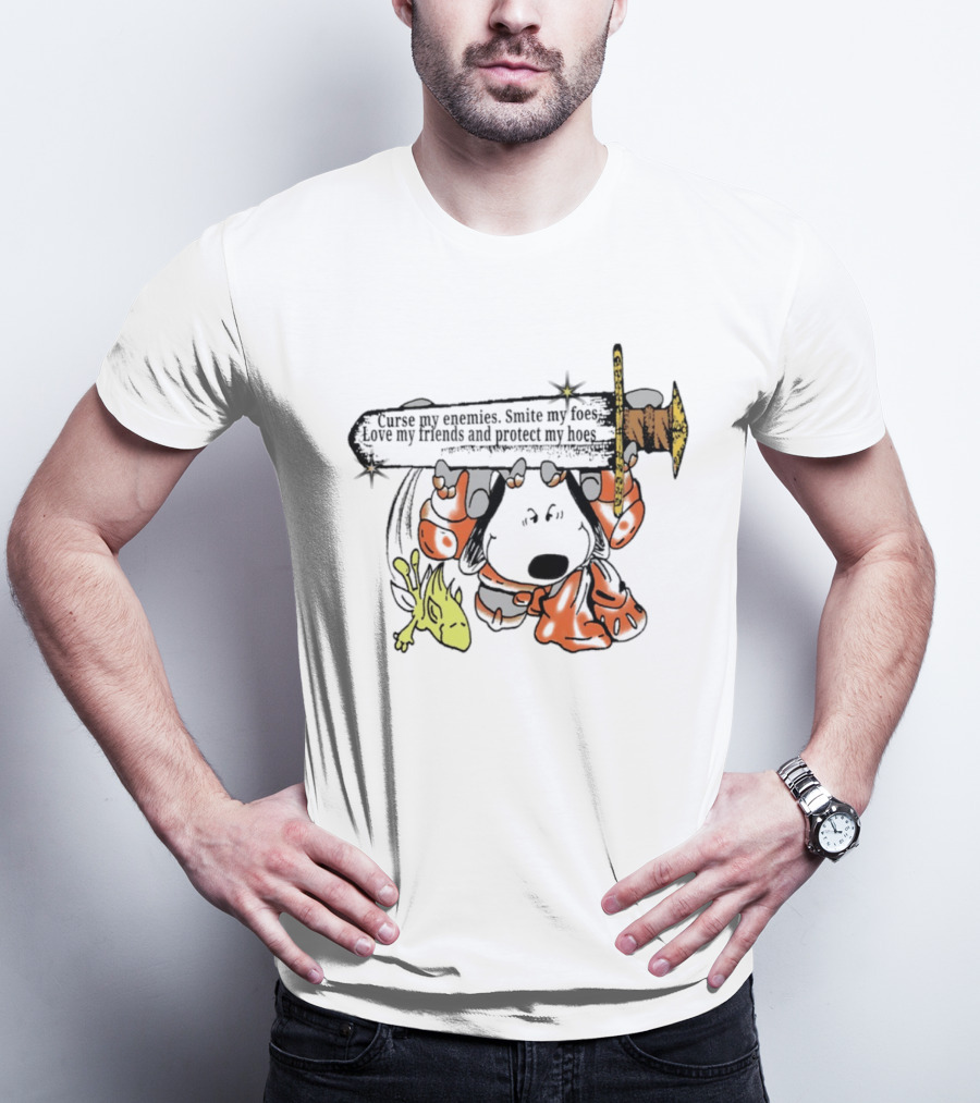 Curse My Enemies Smite My Foes Love My Friends Protect My Hoes Snoopy Woodstock Sword T-Shirt