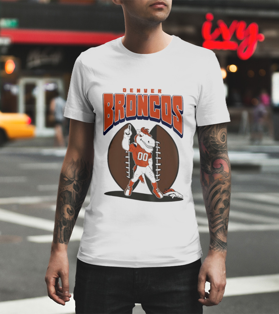 Denver Broncos 2026 Mascot Miles And Football T-Shirt