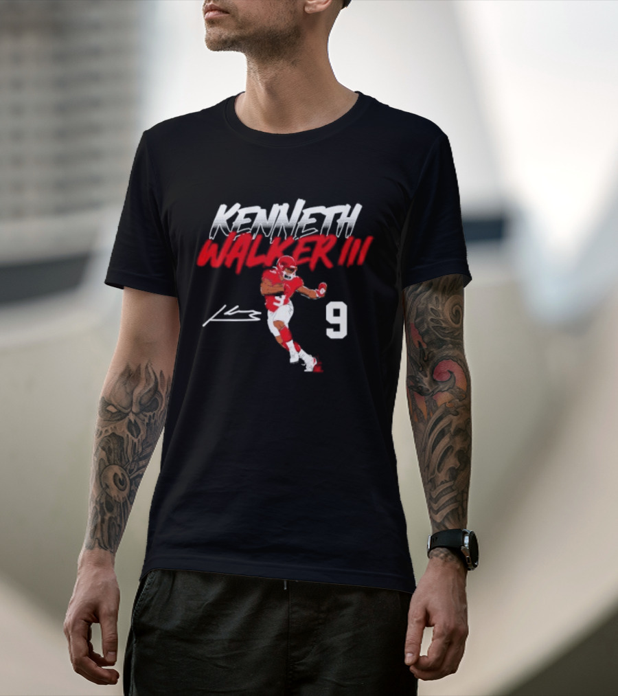 Kenneth Walker III Signature No 9 Football Player Red And White T-Shirt