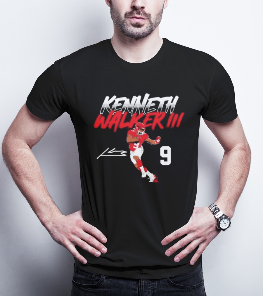 Kenneth Walker III Signature No 9 Football Player Red And White T-Shirt