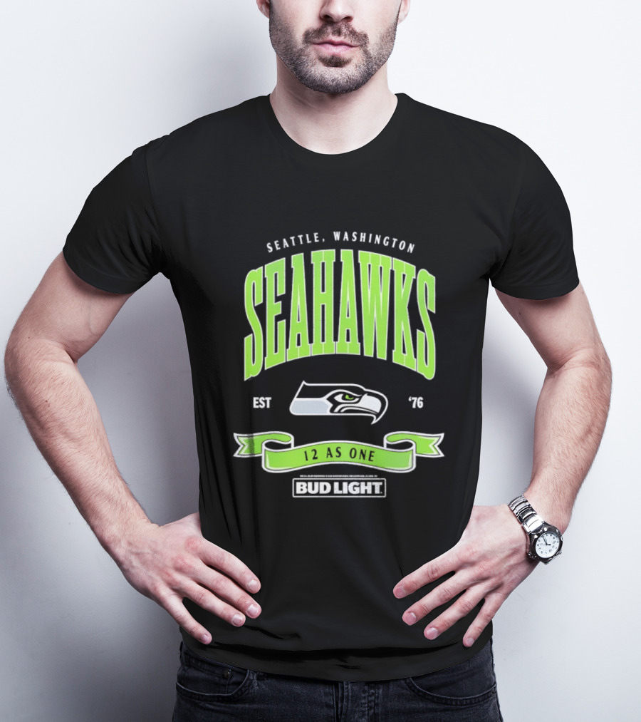 Seattle Washington Seahawks EST 76 Bud Light 12 As One T-Shirt