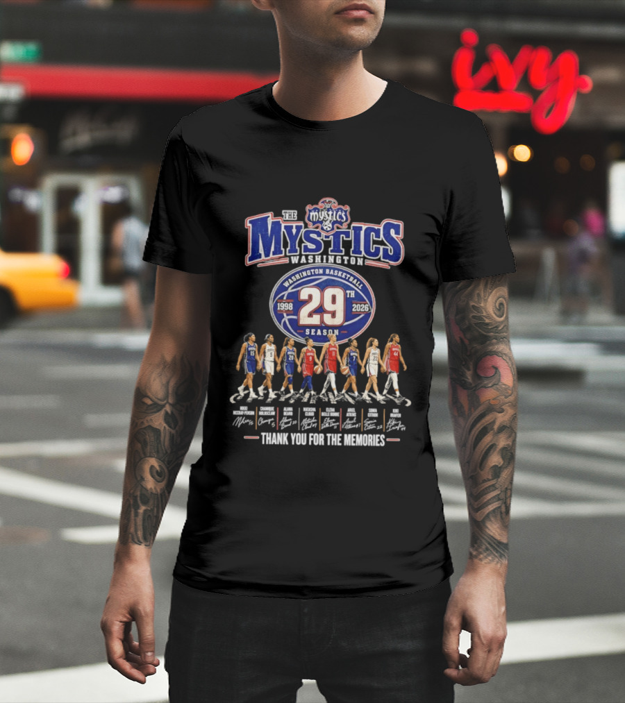 Washington Mystics Basketball 29th Season 1998 2026 Thank You For The Memories Signatures T-Shirt