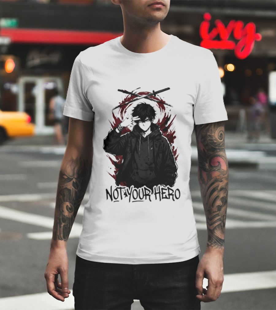 Not Your Hero Hooded Anime Boy With Katanas Manga T-Shirt