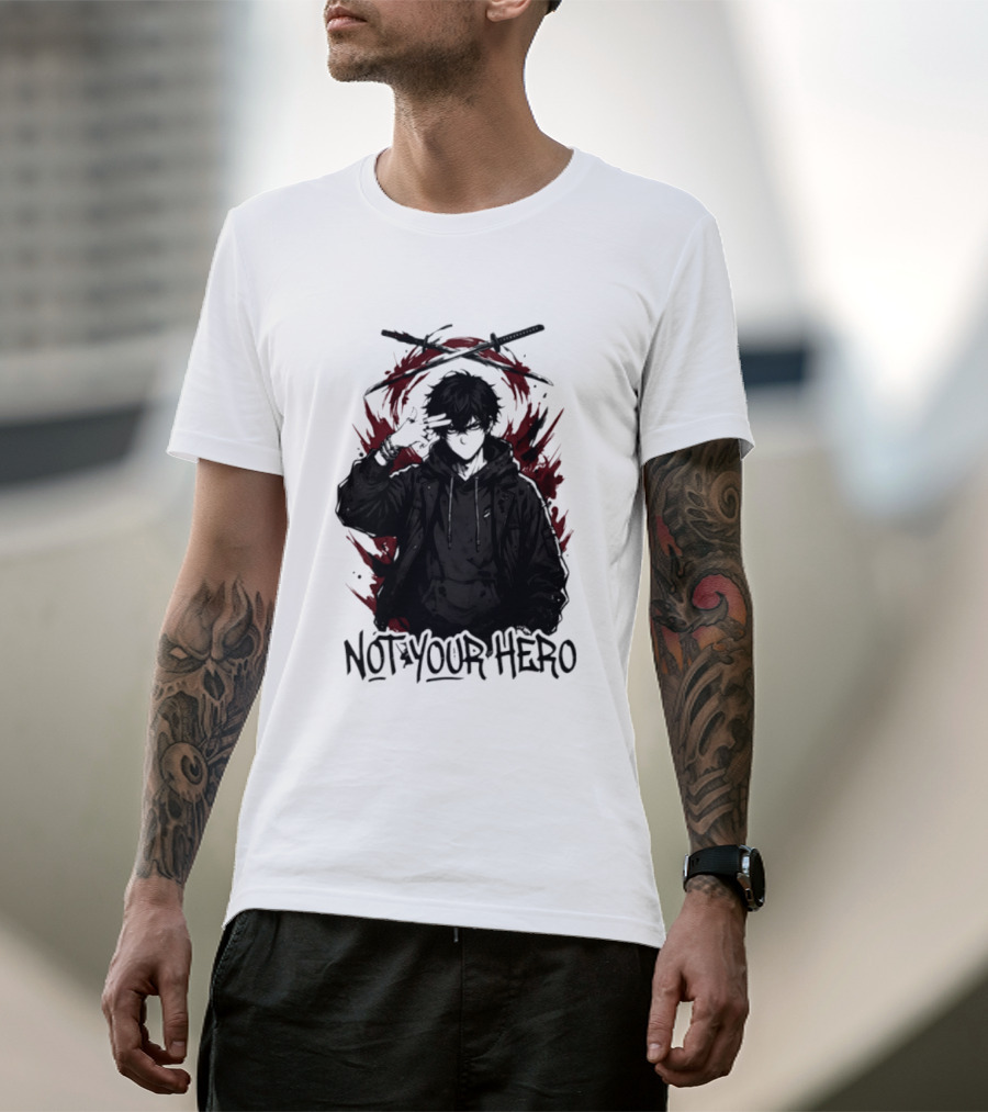 Not Your Hero Hooded Anime Boy With Katanas Manga T-Shirt