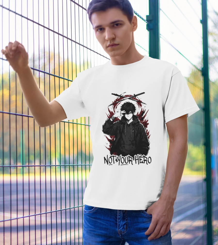 Not Your Hero Hooded Anime Boy With Katanas Manga T-Shirt