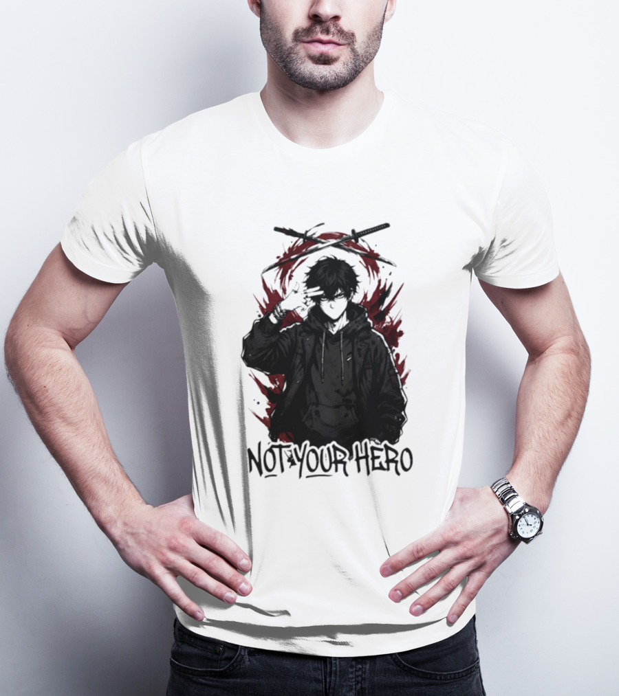 Not Your Hero Hooded Anime Boy With Katanas Manga T-Shirt
